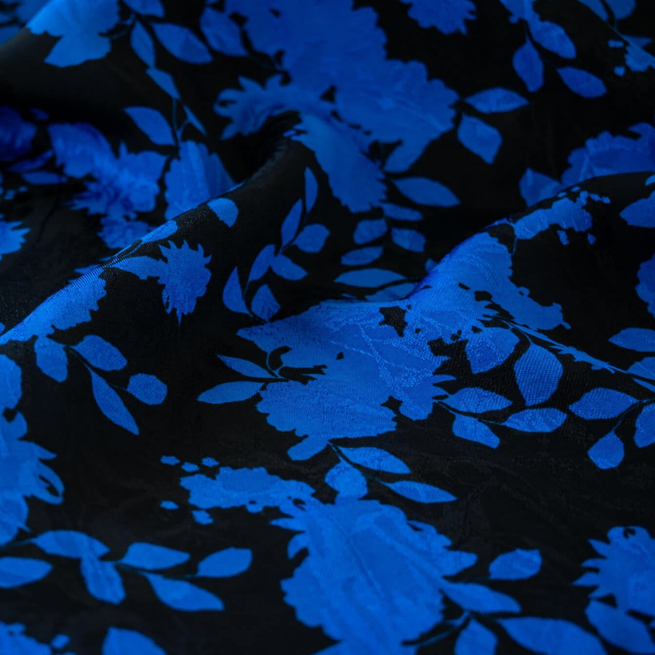 Italian Black and Blue Floral Jacquard -'Roses in Blue'